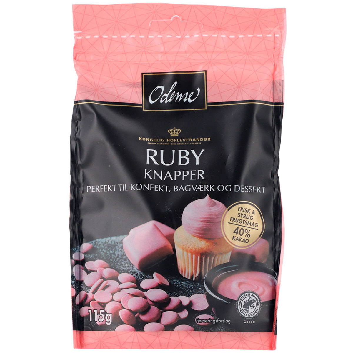 ODENSE Ruby knapper, 100 g - lyserød chokolade - Køb her