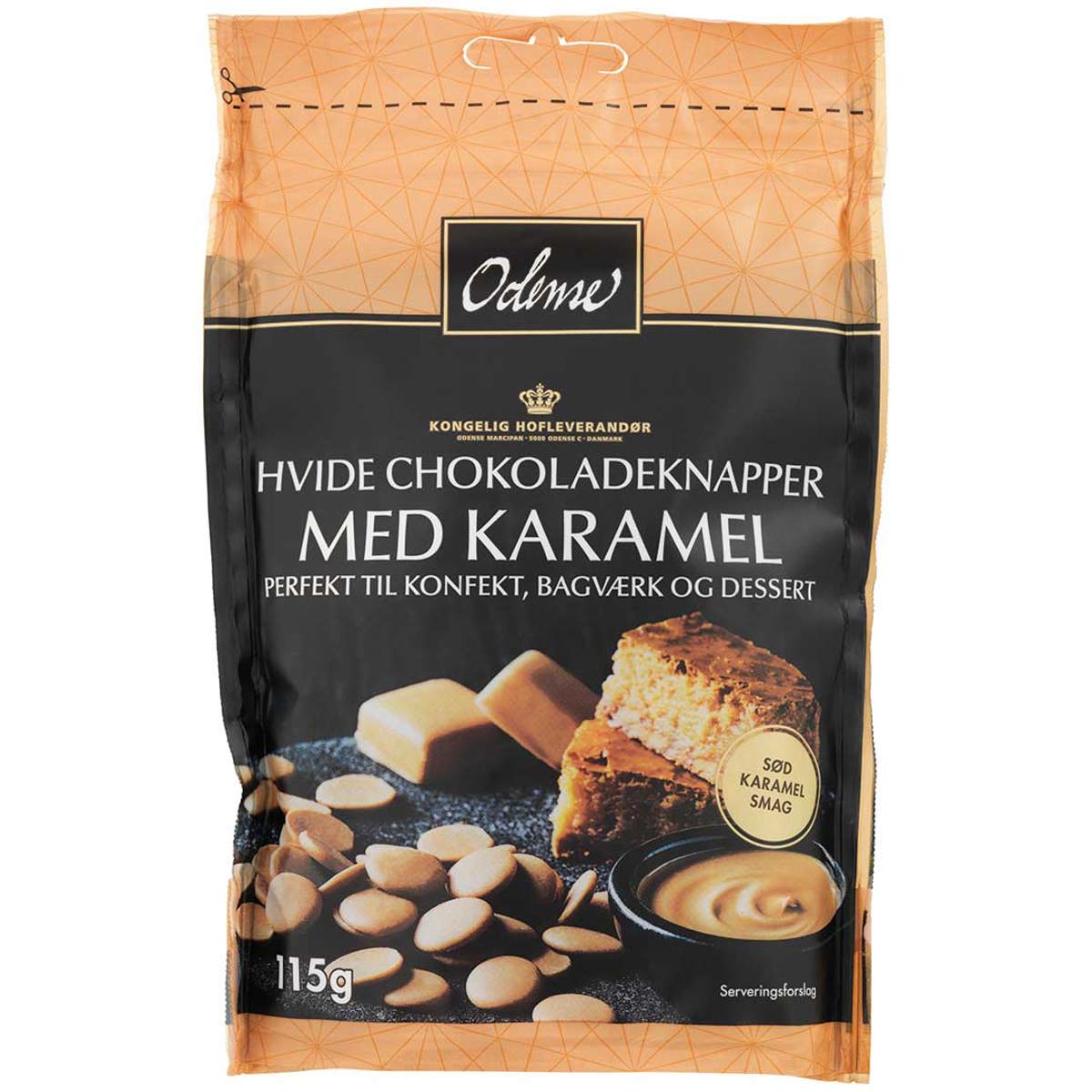 ODENSE Hvide chokoladeknapper med karamelsmag - Køb her